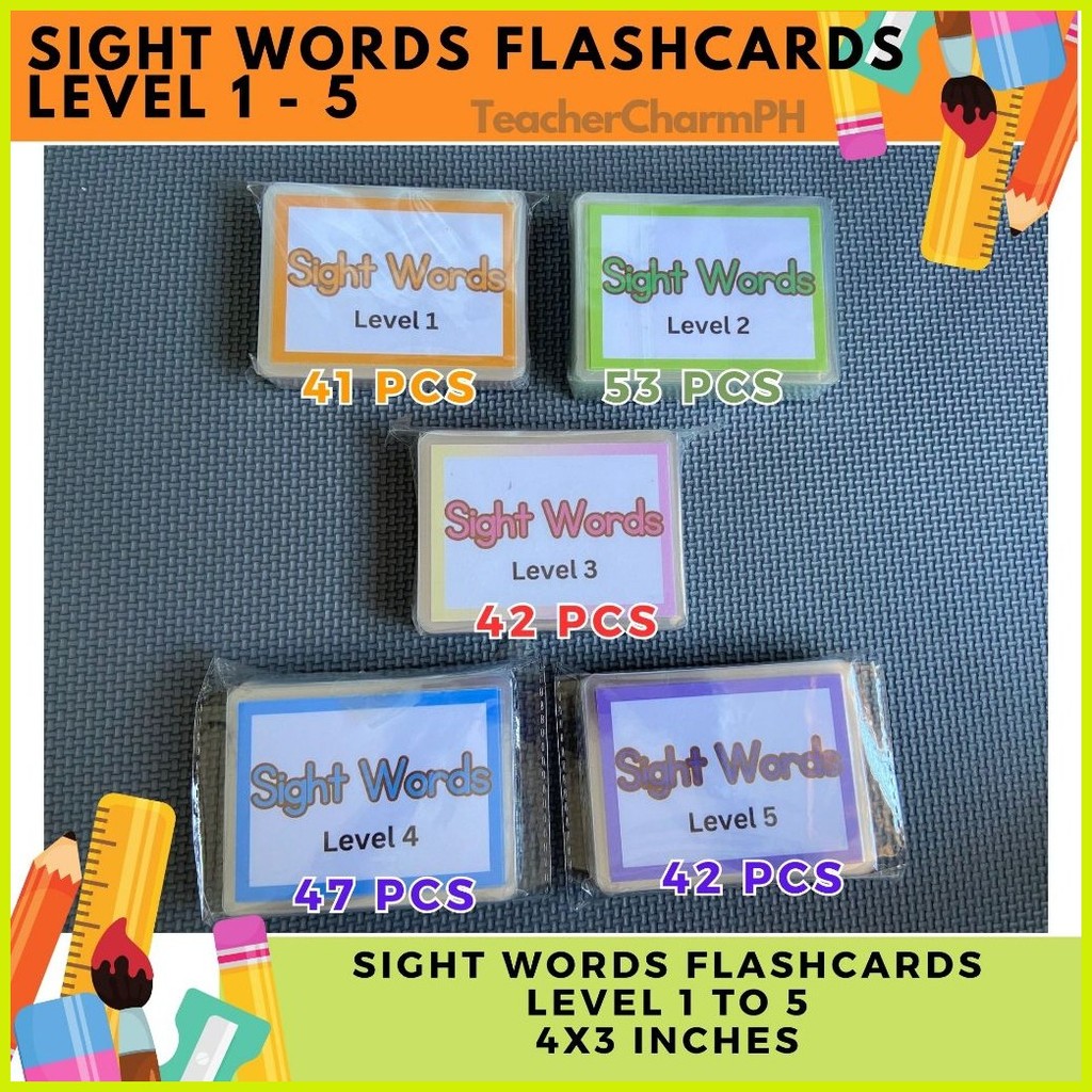 SIGHT WORDS FLASHCARDS Level 1 to 5 Laminated Educational Flashcard ...