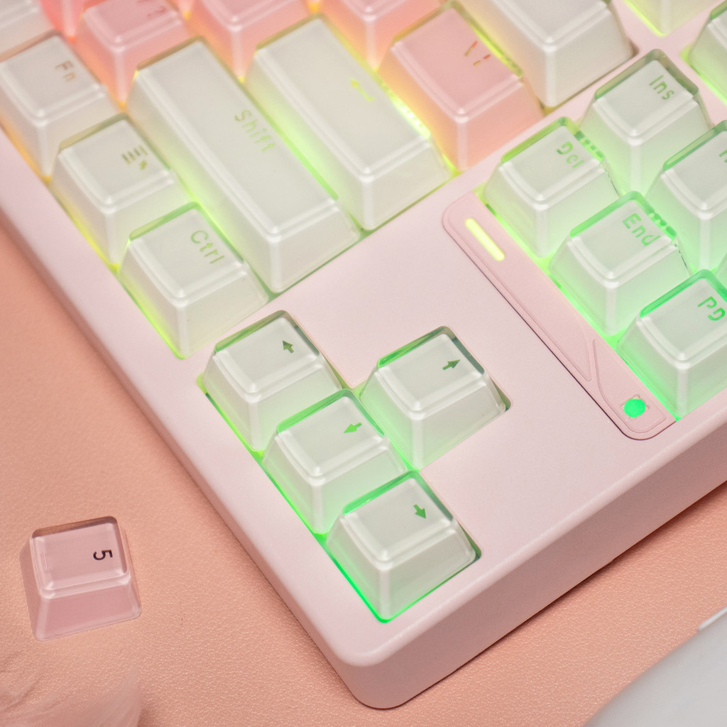 Crystal White Pink Jelly Keycaps OEM profile 104 Keys ABS Double shot ...