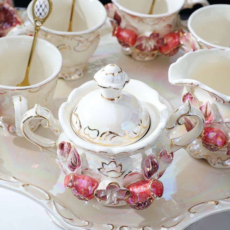European Modern Coffee Cup Set British Light Luxury Ceramic Floral Tea ...