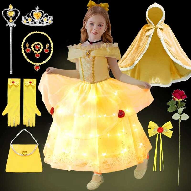 M Party Fancy Girls Luminous Princess Belle Dress Up Beauty Beast ...