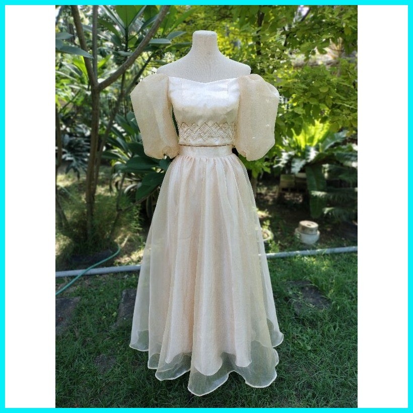 Modern Filipiniana Puff Sleeve Top / Off-Shoulder Blouse and Skirt ...