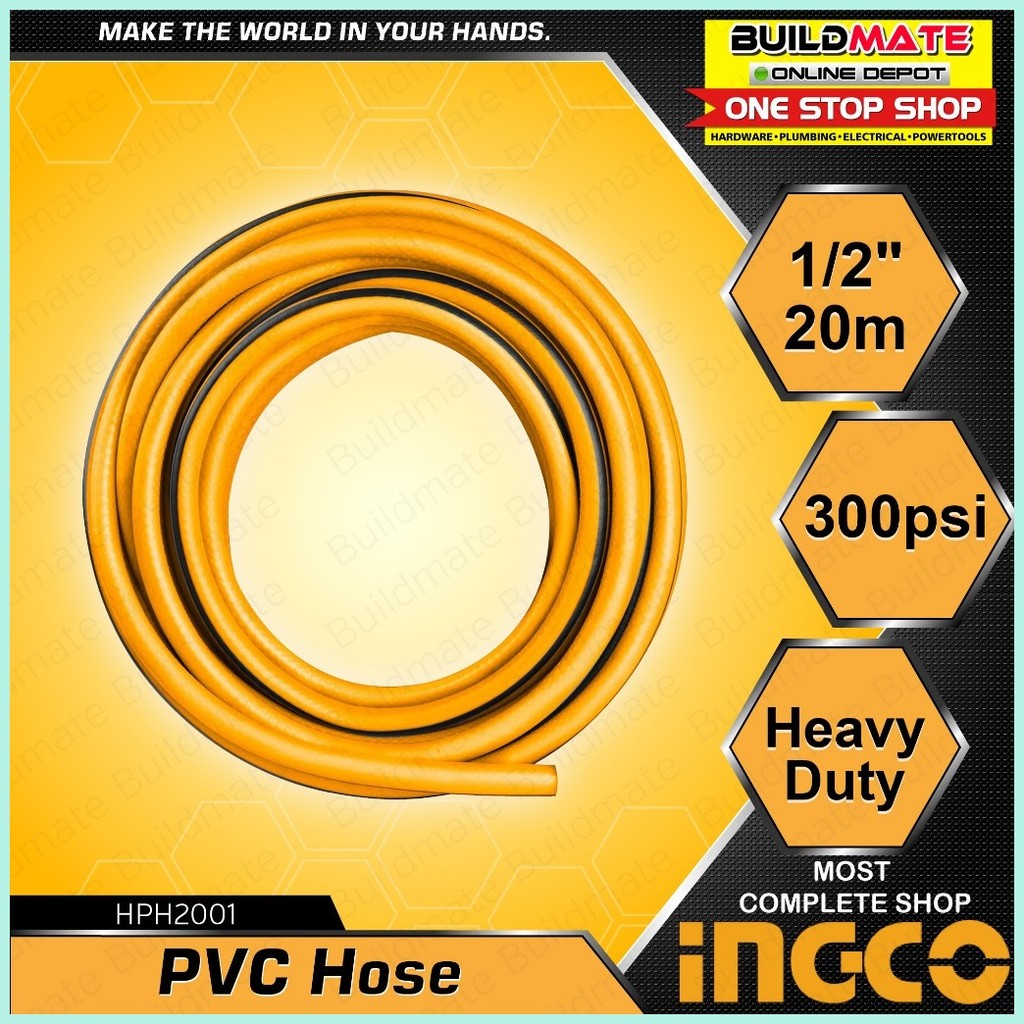 Buildmate x INGCO 20M 3PLY Thick Original PVC Garden Hose 1/2" Heavy ...