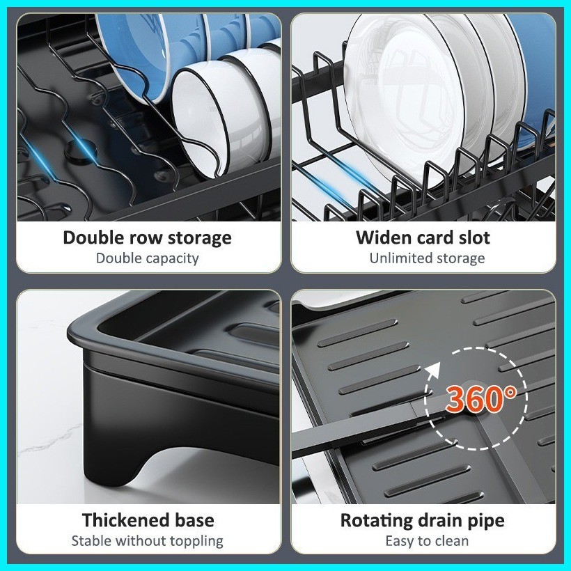 Dish Drying Rack Plate Drainer Rack 2 Tiers Metal Kitchen Organizer ...