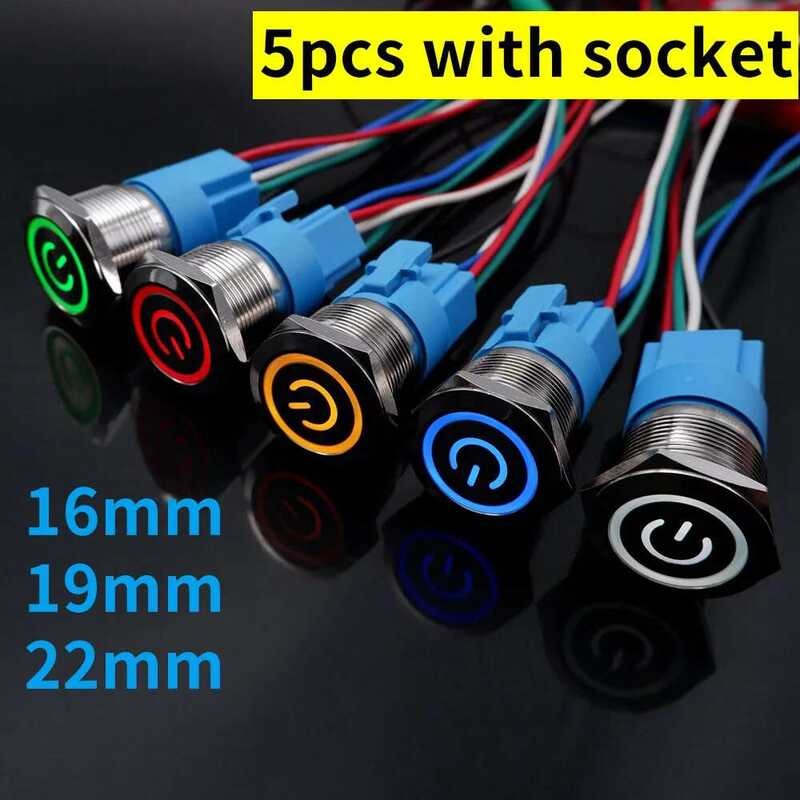 A 5 Pcs Metal Push Button Switch 16Mm 19Mm 22Mm PC Power Symbol ...