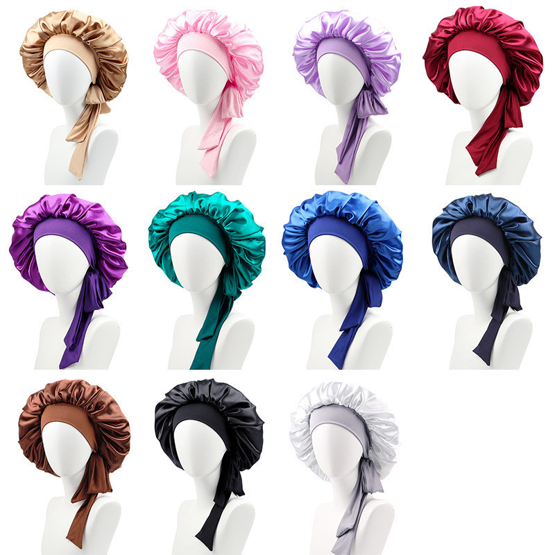 Women Satin Solid Sleeping Hat Night Sleep Cap for Women Shower Caps ...