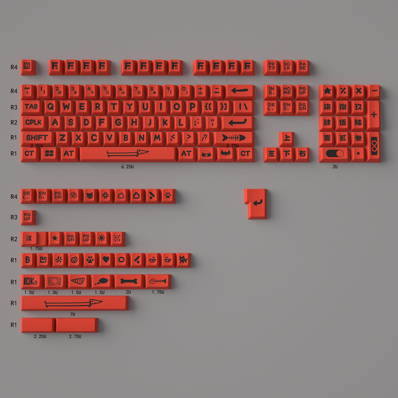 Animal Party Red Keycaps Big Font thickness 1.7mm PBT Cherry profile ...
