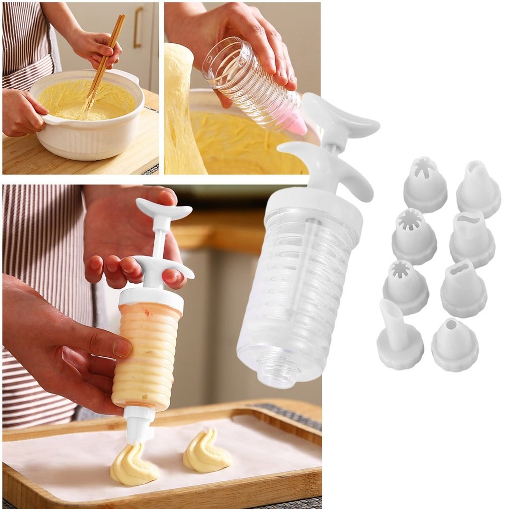 New 8 Pipe Nozzles with Syringe Plastic Cream Baking Nozzle Dispenser ...