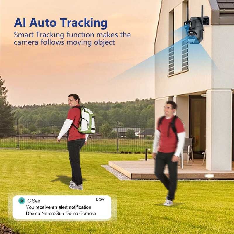 12Mp WIFI 6K IP Camera Outdoor 8X Zoom Three Lens Dual Screens PTZ ...