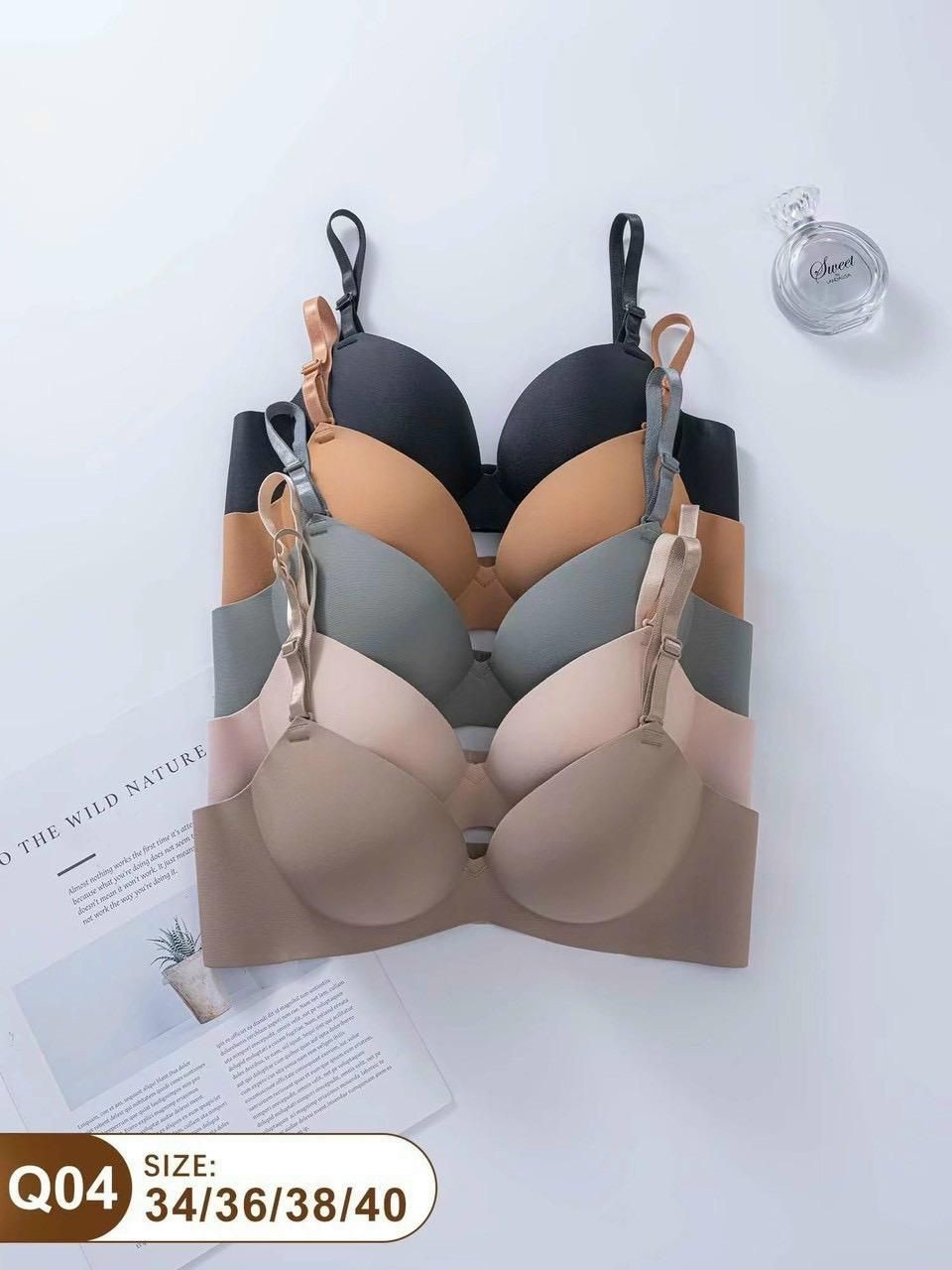 Q04 Set of 3 underwireless latex bras, 4p thick heart padding, shape ...