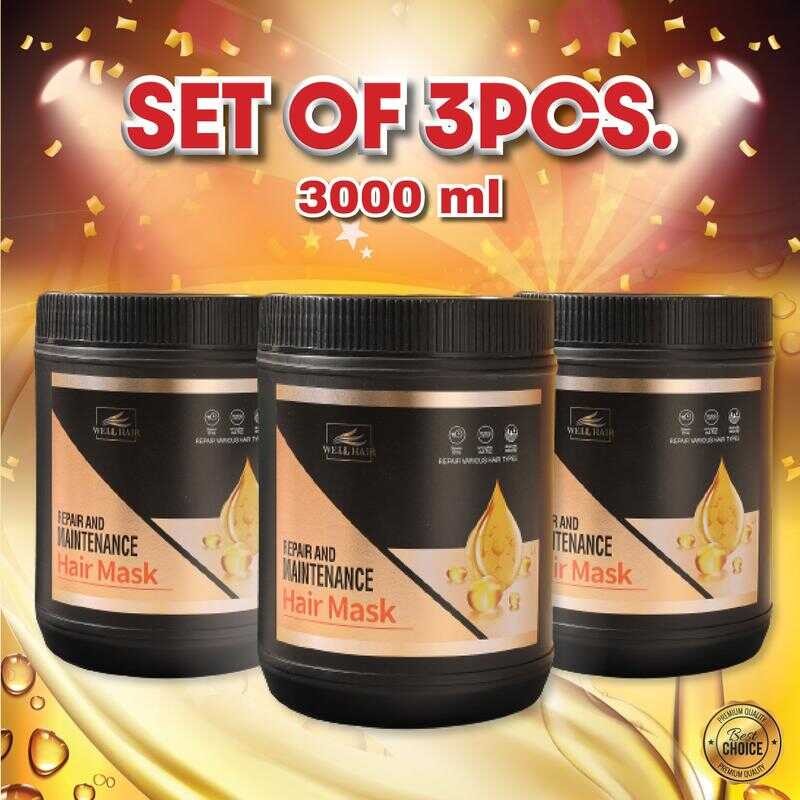 3Pcs In One Pack Well Hair Mask Repair Damage 3*1000Ml Maintenance Hair ...
