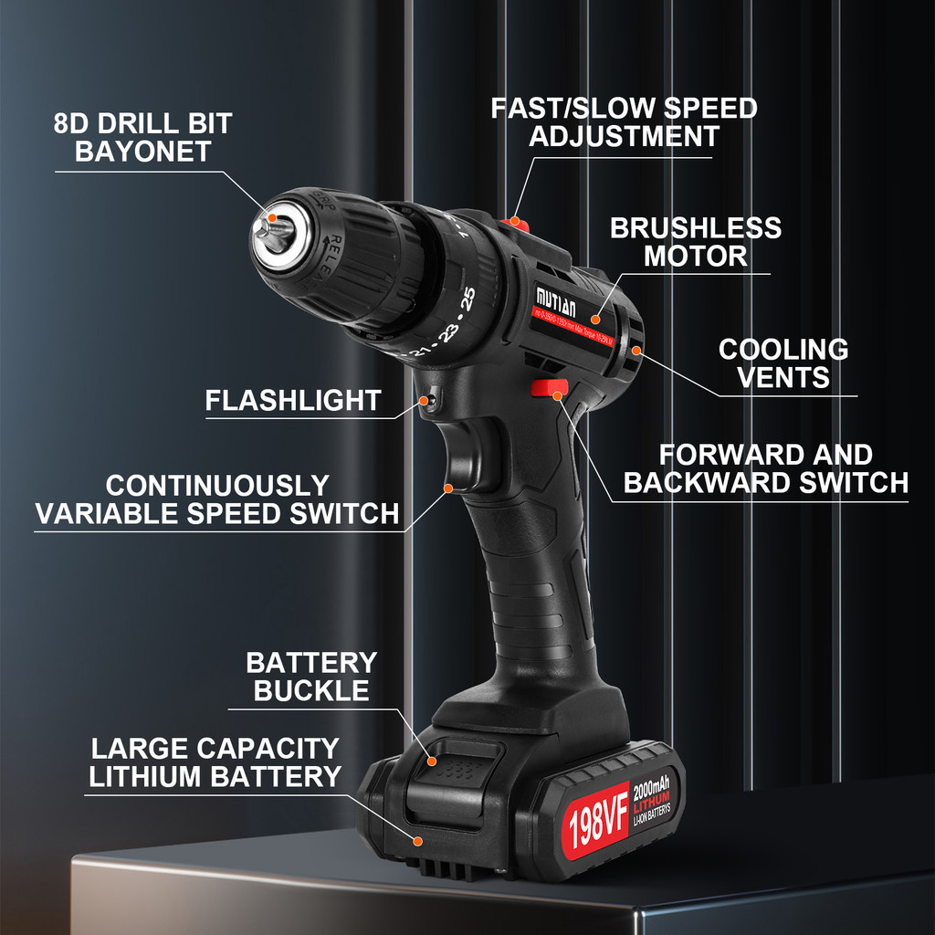 Cordless drill 198VF Impact Drill Set Cordless drill set heavy duty ...
