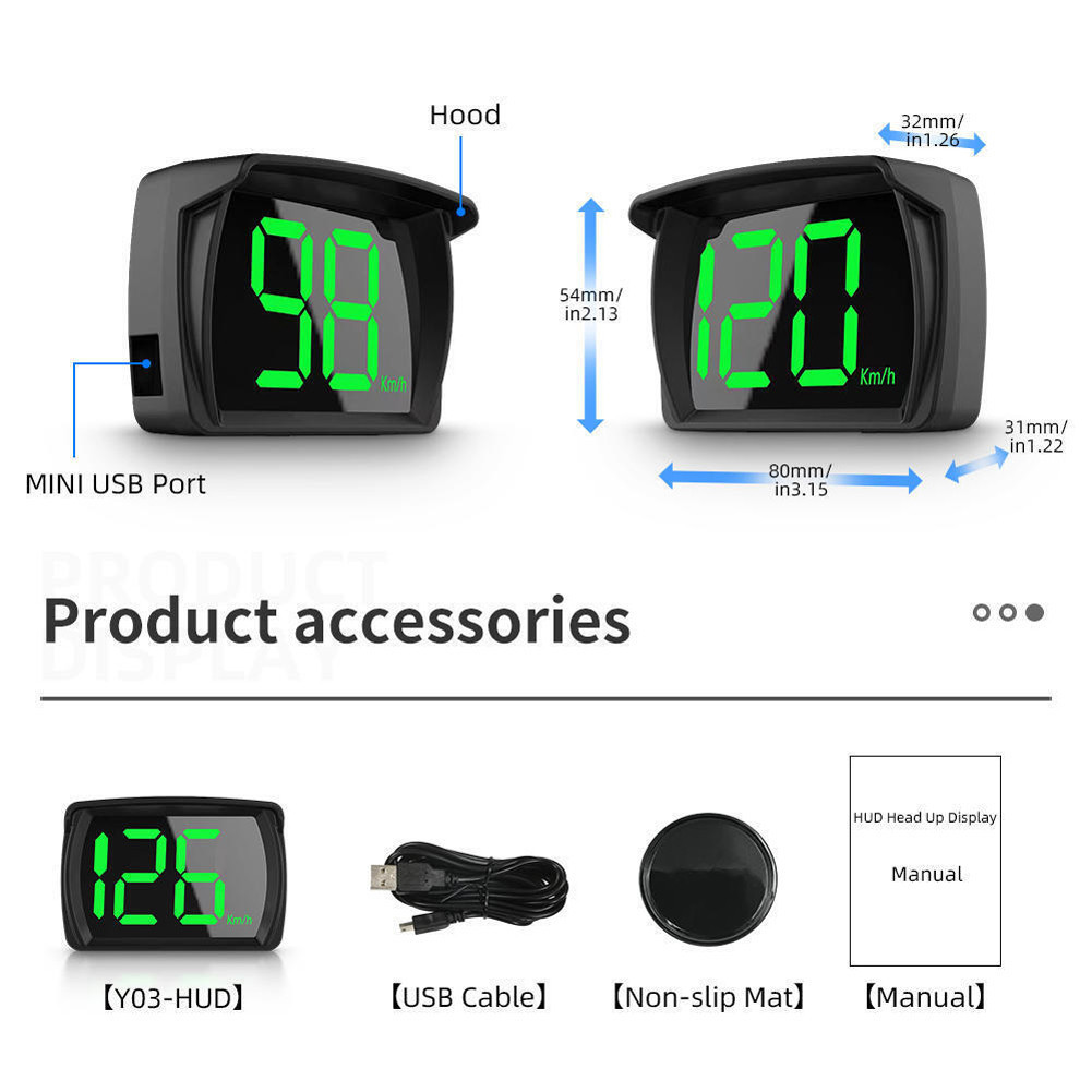 Y03 Car HUD Headup Display KM/H MPH GPS Digital Speedometer with LED ...