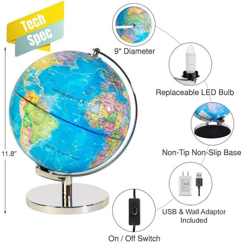 3-in-1 ☥ LaHome LED Light World Earth Globe Map Geography Constellation ...
