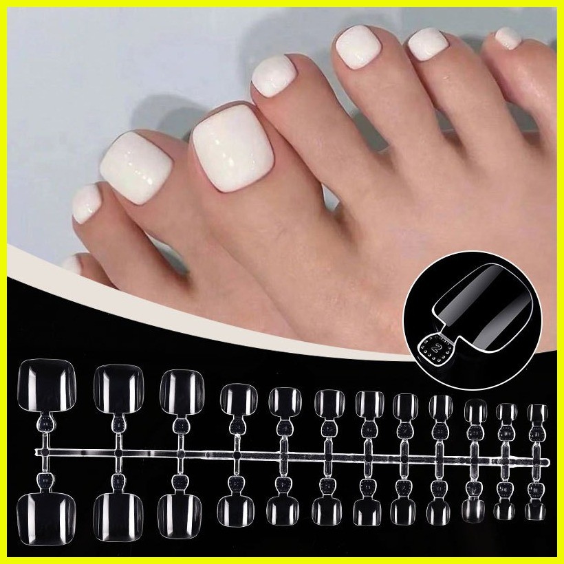 100pcs Square False Toe Nails Full Cover Natural White Clear Fake ...