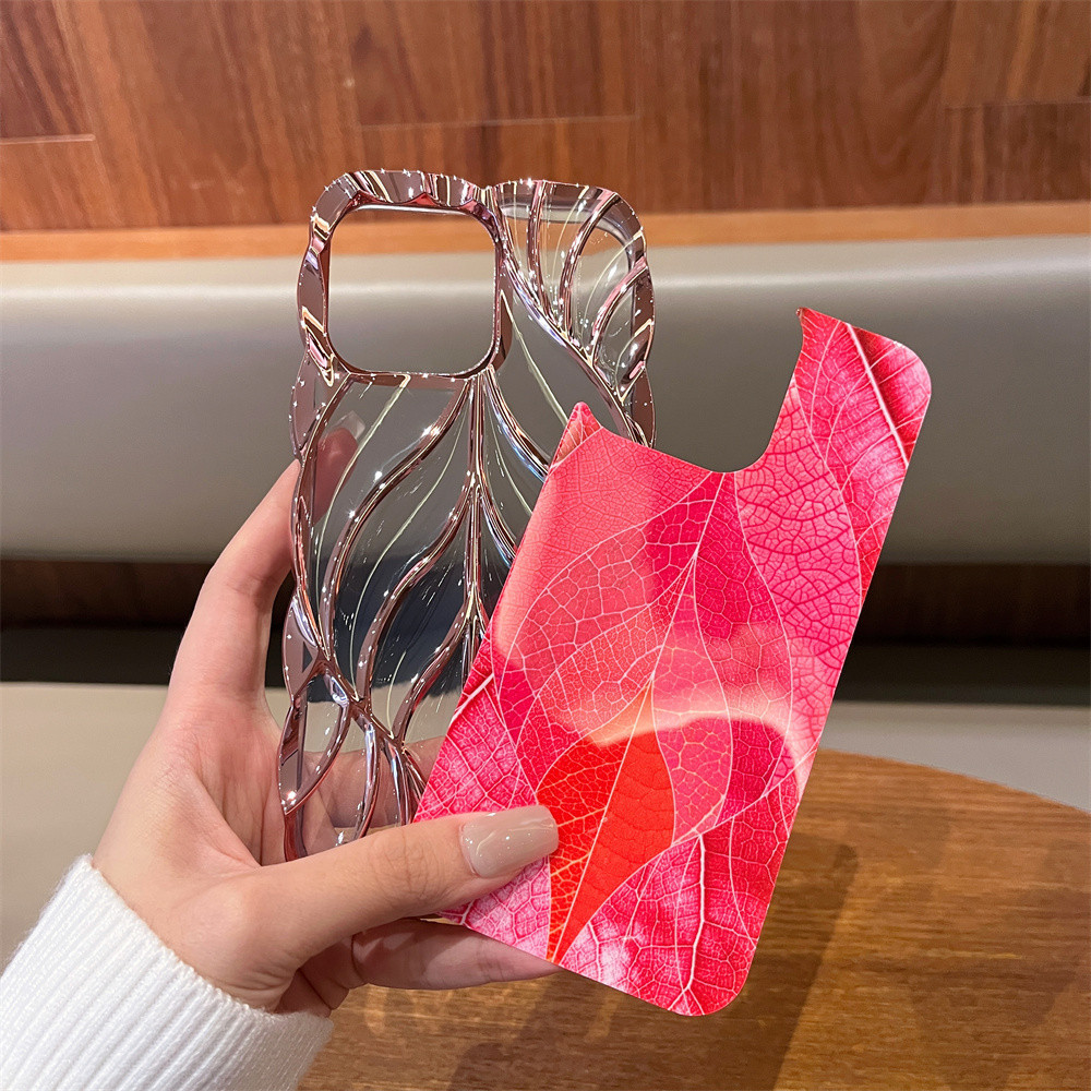 Electroplated Leaf Phone Case for iPhone 16 11 12 13 14 15 Pro Max 15 ...