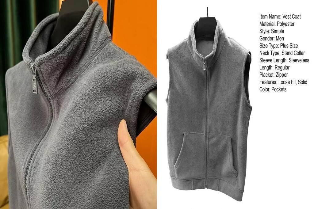 WSG_ Zipper Placket Vest Men Base Layer Vest Men's Warm Fleece Vest ...