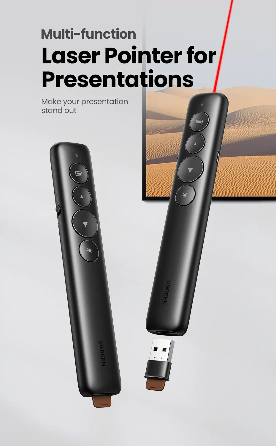 UGREEN Laser Pointer 2.4G Wireless Multifunctional Page Turning Pen Compatible with MAC/Windows ...