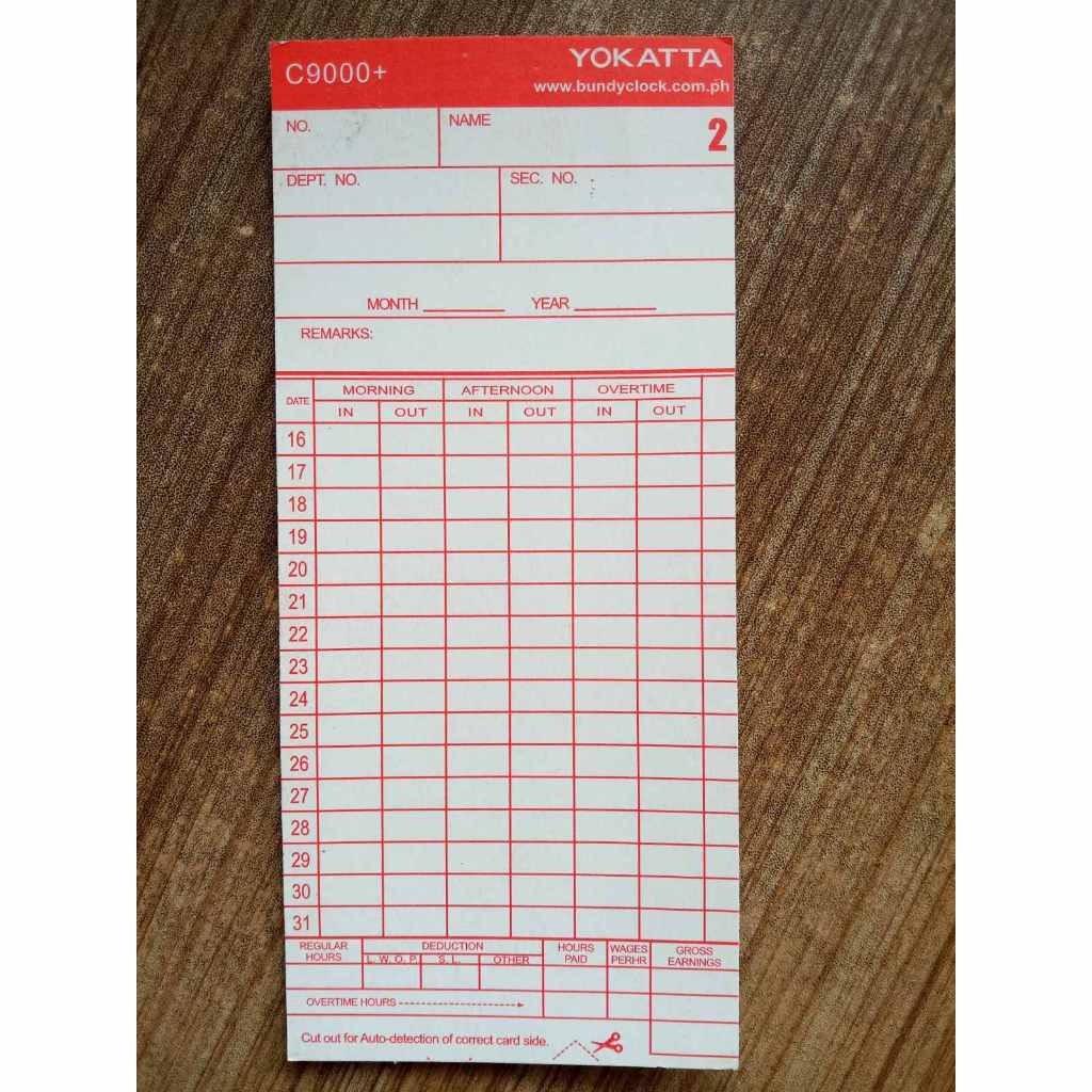 Time Card for Bundy Clock Machine Punch Card for Time & Attendance 100 ...
