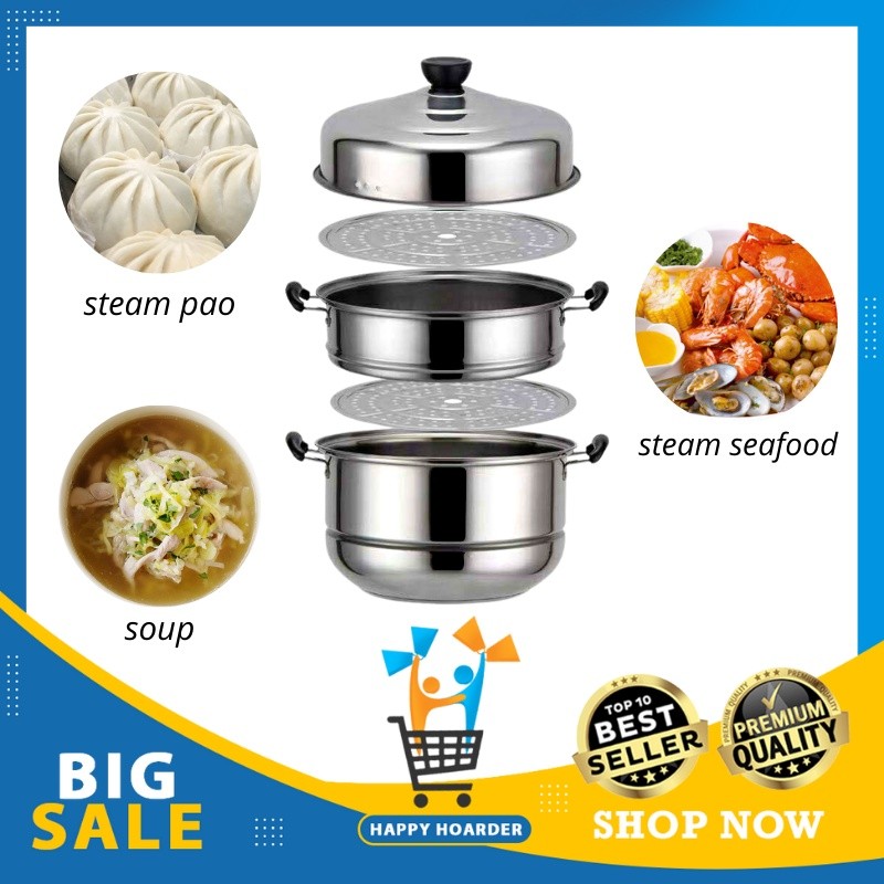 ♞Happy Hoarder PH 3 Multi-Layers Food Steamer Stainless Steel Cooking ...