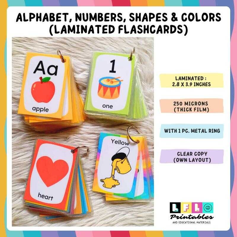 LAMINATED FLASHCARDS FOR Kids, Alphabet, NUMBERS 1-20, SHAPES AND ...