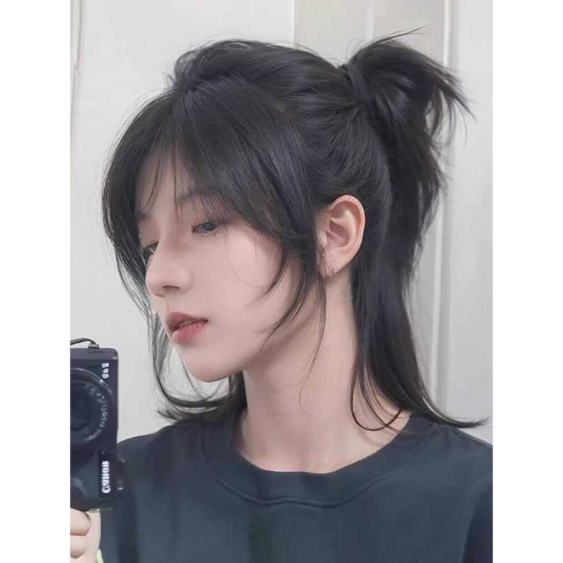 Wolf Tail Wig for Men Half Up Samurai Style Full Wig Men's Middle Part ...