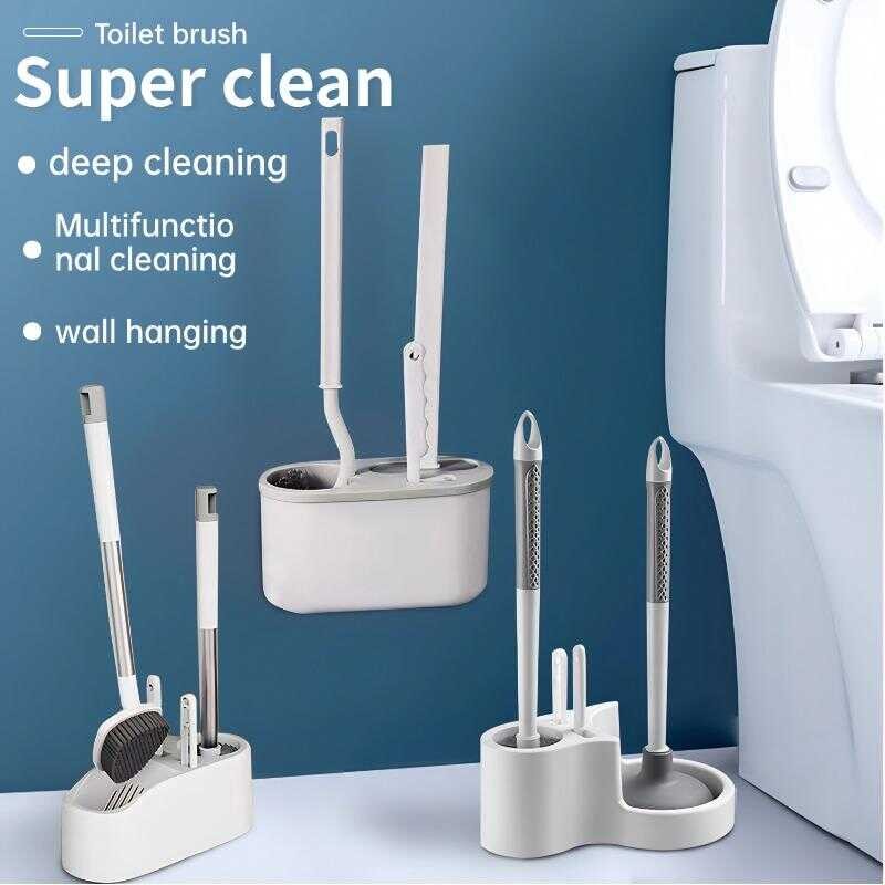 4In1 Toiletbrush Silicone Toilet Brush Set With Wall-Mounted Holder ...