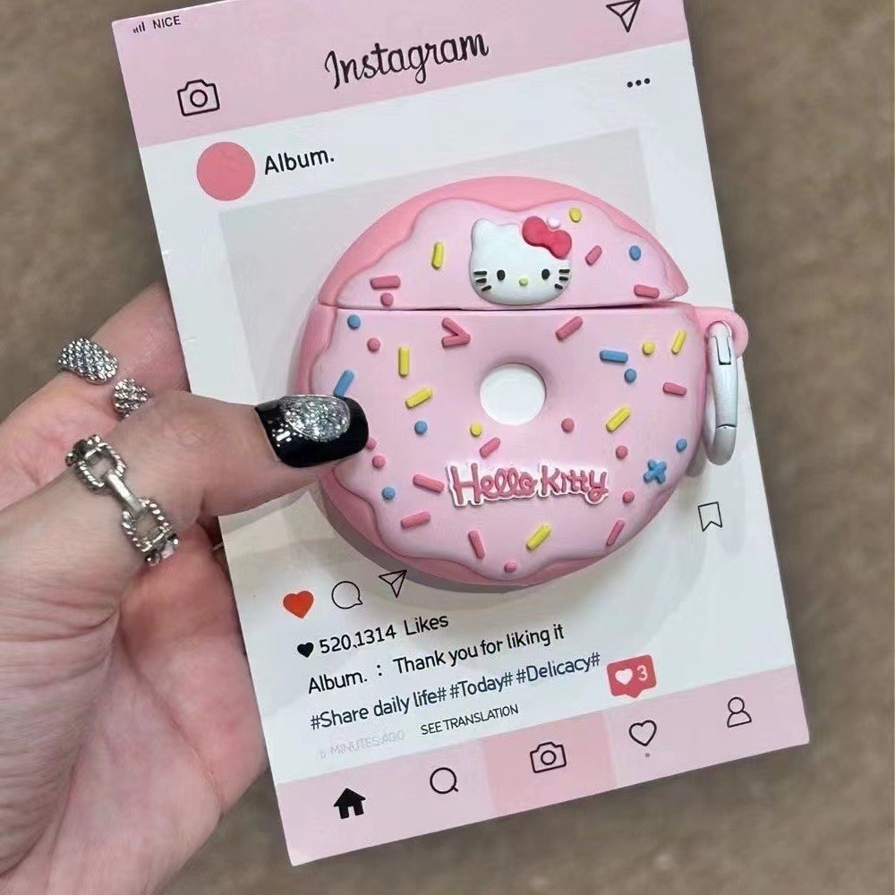Girly Pink Donuts kt Cat Cat Silicone Earphone Case for Airpods 1 2 3 4 ...