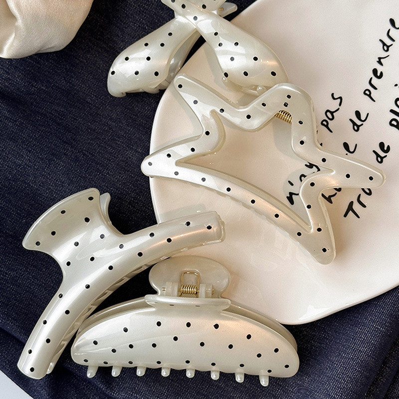 French Vintage Black White Polka Dot Grab Clip Temperament Shark Clip ...