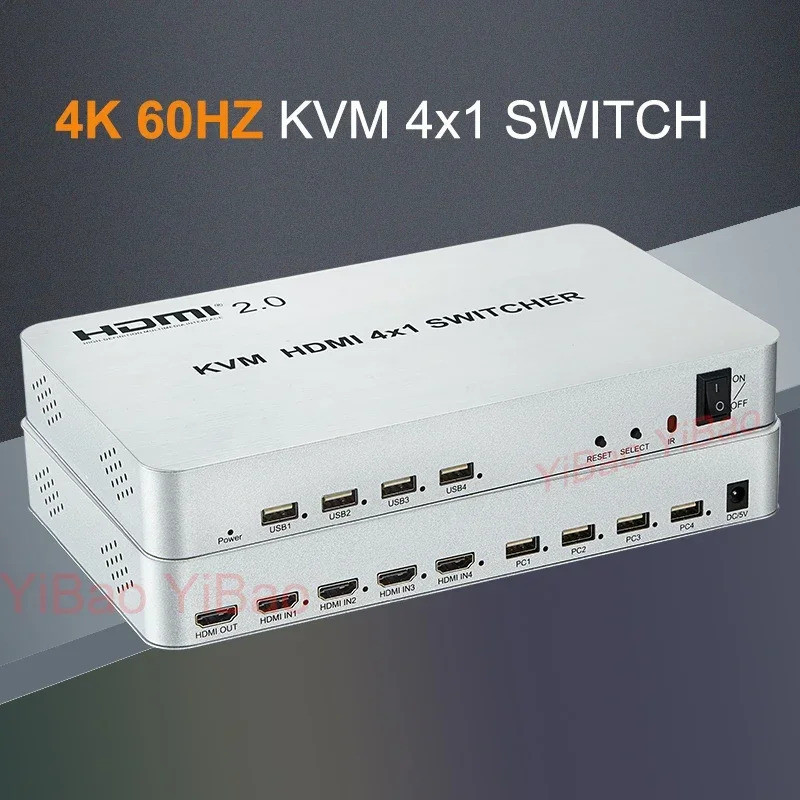 4K 60hz 4x1 HDMI 2.0 KVM Switcher Audio Video Converter Fit USB ...