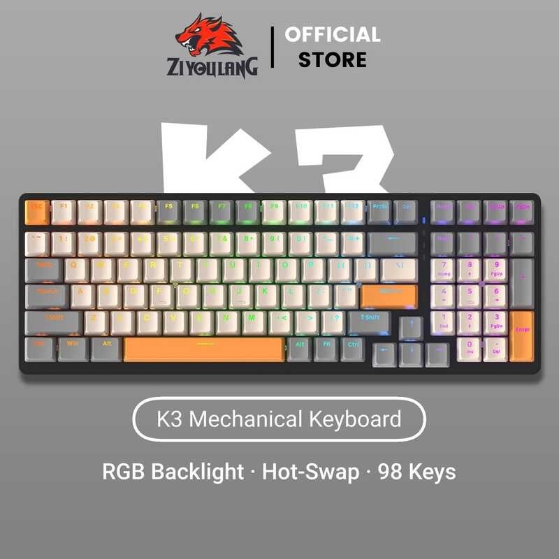 ZIYOULANG COD K3 98 Keys Mechanical USB Wired Wireless Gaming Keyboard ...