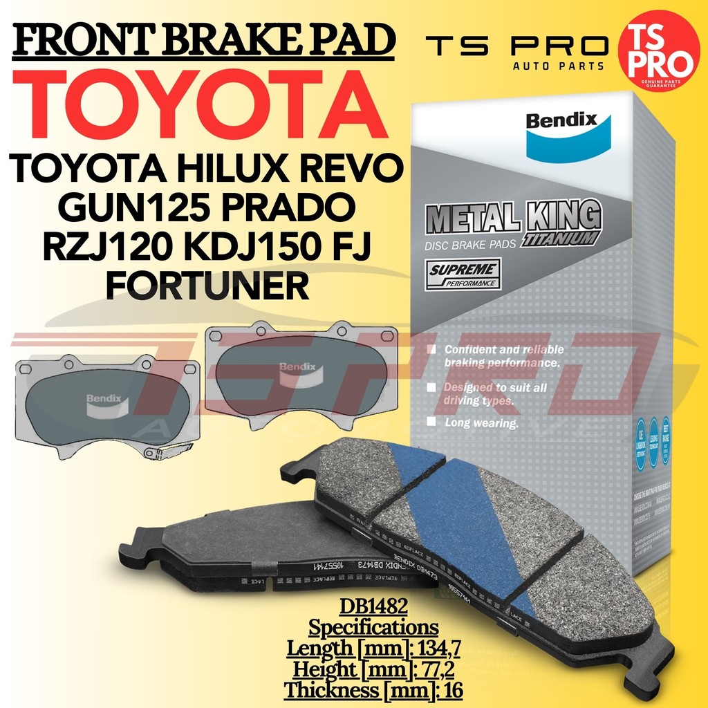 Toyota Hilux Revo GUN125 Prado RZJ120 KDJ150 FJ Fortuner Bendix Metal King Front Disk Brake Pad ...