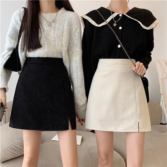 New short skirt, high waist, corduroy fabric, A-line shape, prevents ...