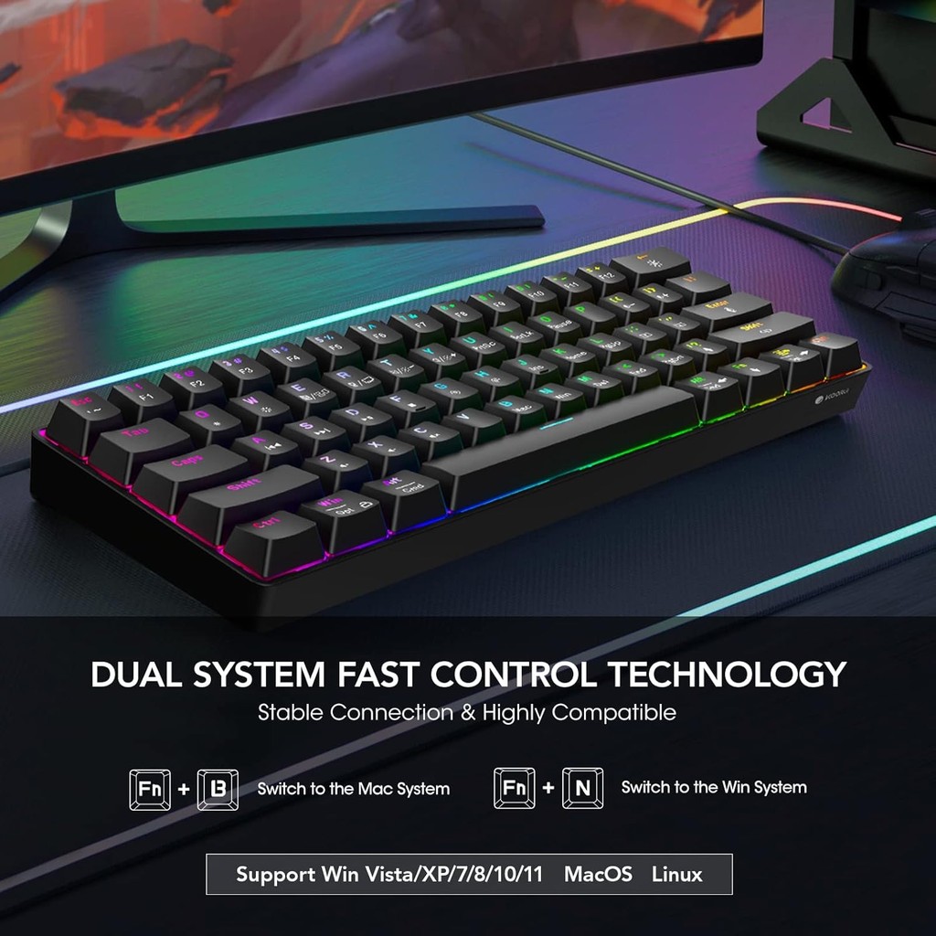 Zeus 61 Key Wired Type C Mechanical Keyboard With Blue Switch RGB ...
