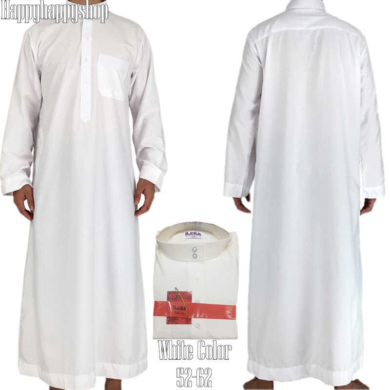 Color Men White Jubba Thobe Saudi Arab Jalabiya Sleeve Abaya Islamic ...