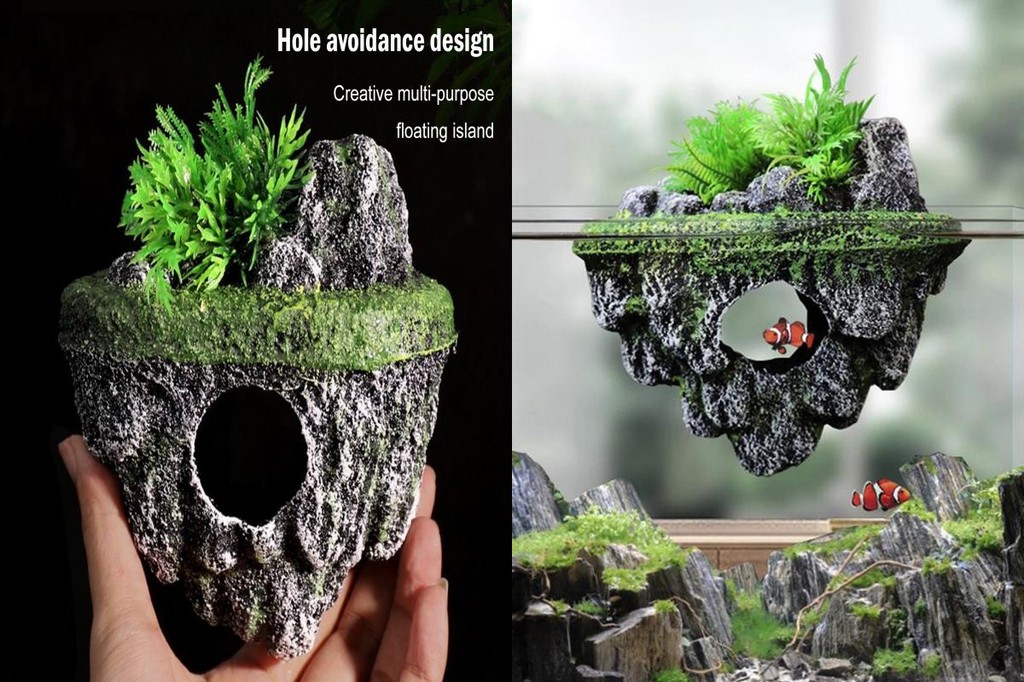 Vip Fish Hide and Seek Cave Fish Tank Decor Miniature Moss Rock Betta ...