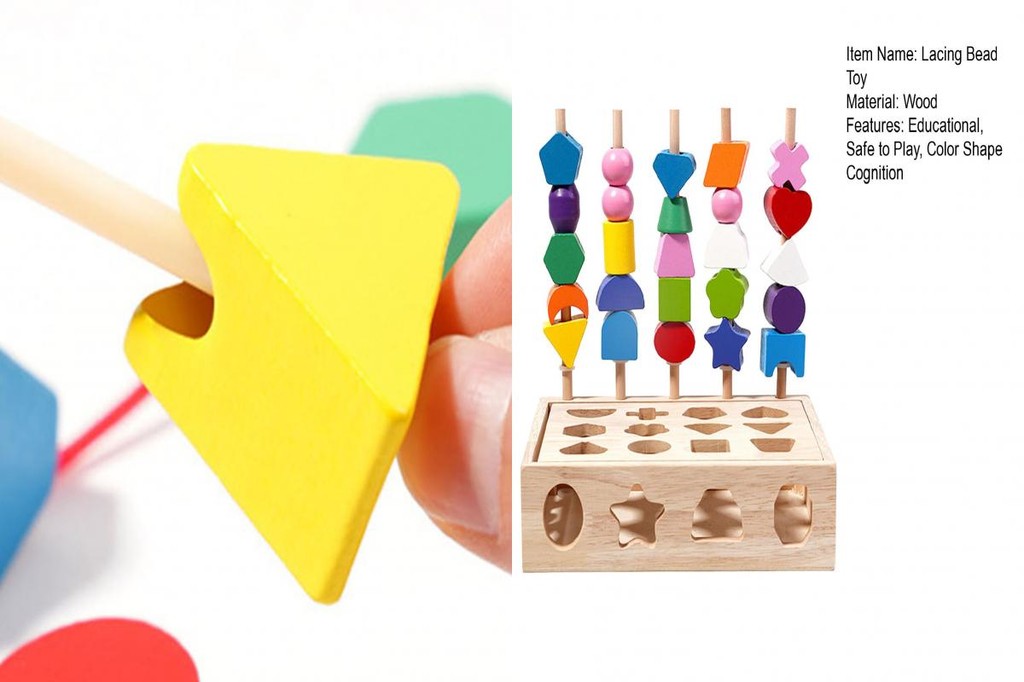CHEER Wooden Lacing Beads Toy Kids Threading Beads Toy Wooden Beads ...