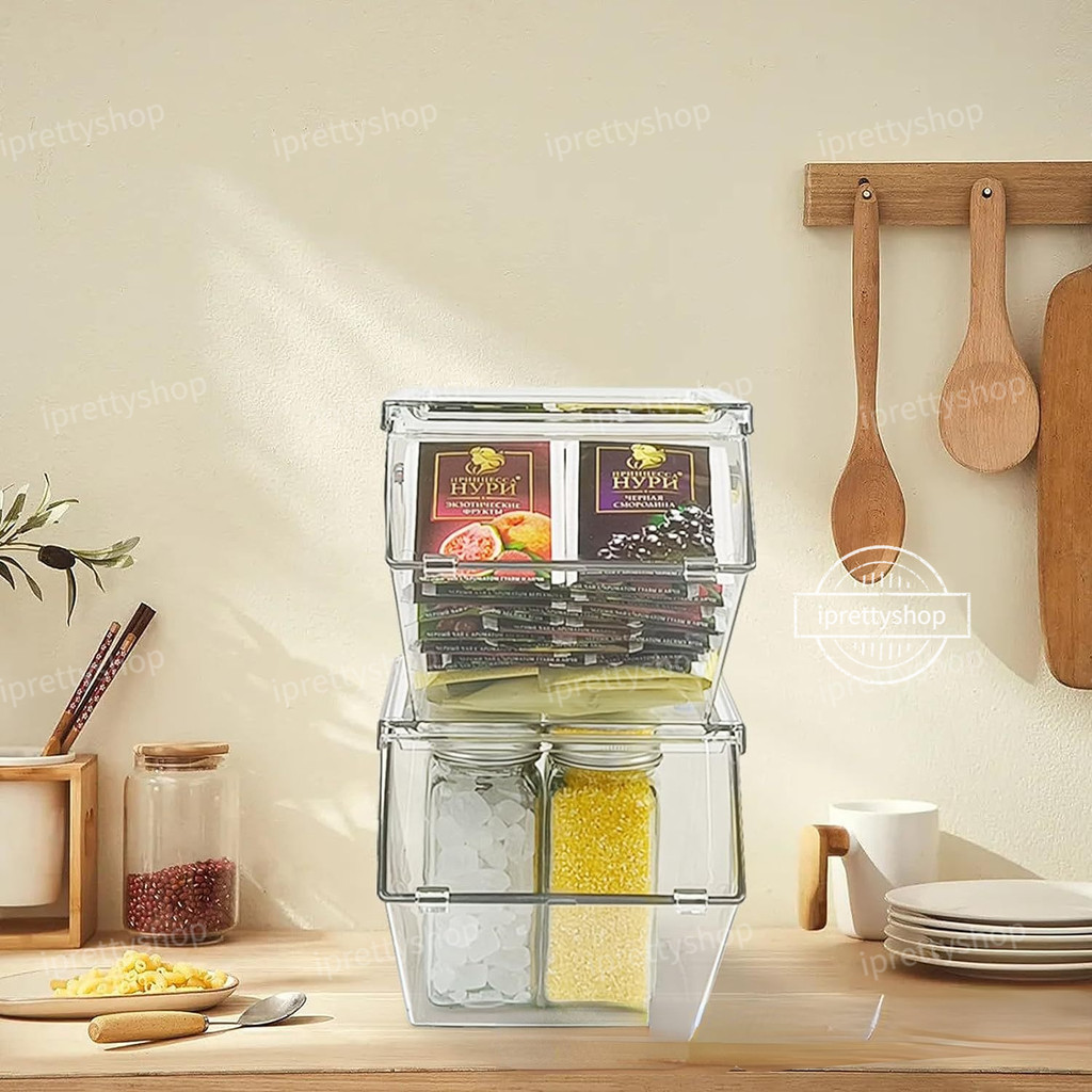 4PC Clear Plastic Fliptop Lid Desktop Bin Stackable Organizer Coffee ...