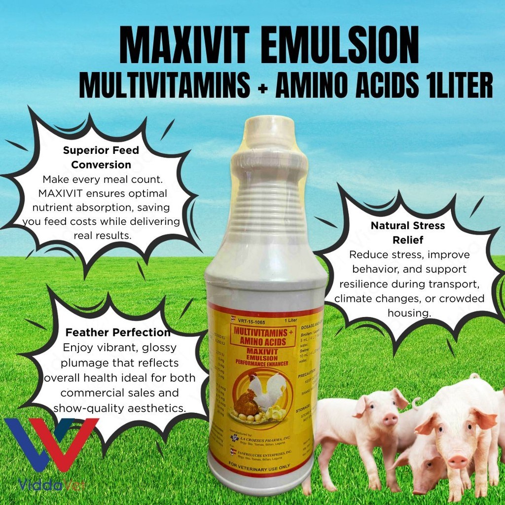 1 Litro MAXIVIT Emulsion Bitamina at Amino Acids para sa Hayop | Shopee ...