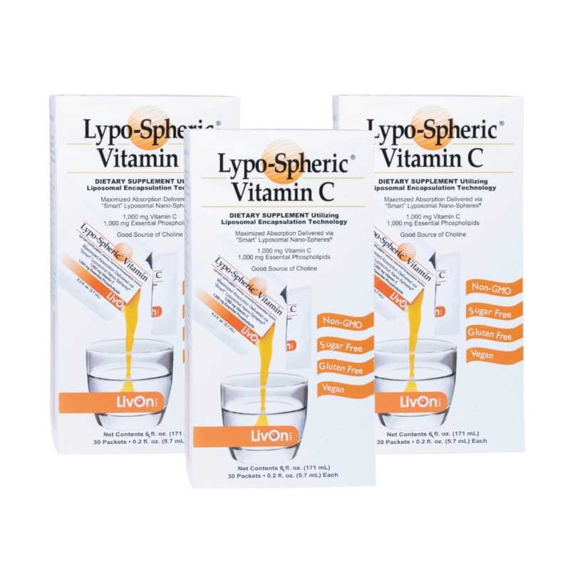 Livon 3 Boxes Lypo–Spheric Vitamin C – 1,000 Mg & Essential Phospholipids Per Packet 30 Packs ...