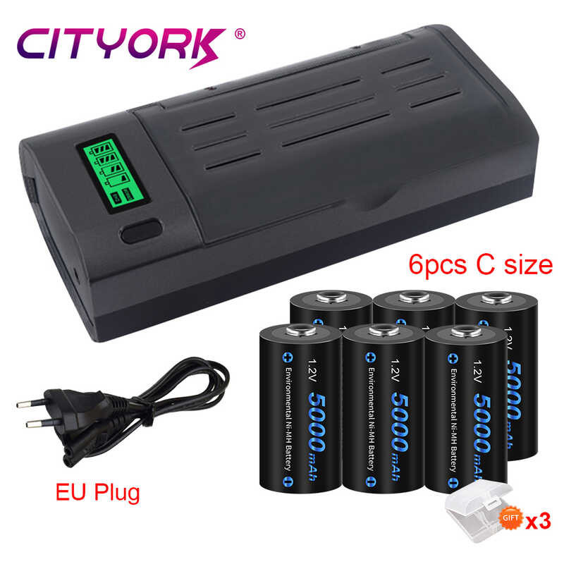 CITYORK 5000Mah Size Rechargeable R14 Lr14 With 9V 1.2V AAA C D NIMH ...