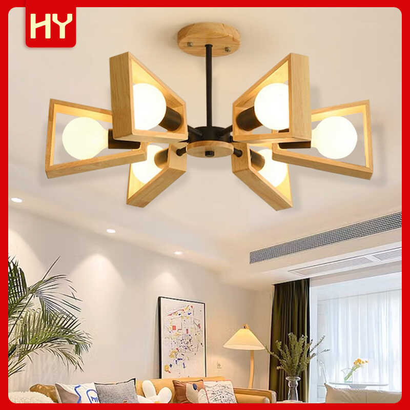 Nordic chandeliers modern restaurant log living room lights solid wood ...