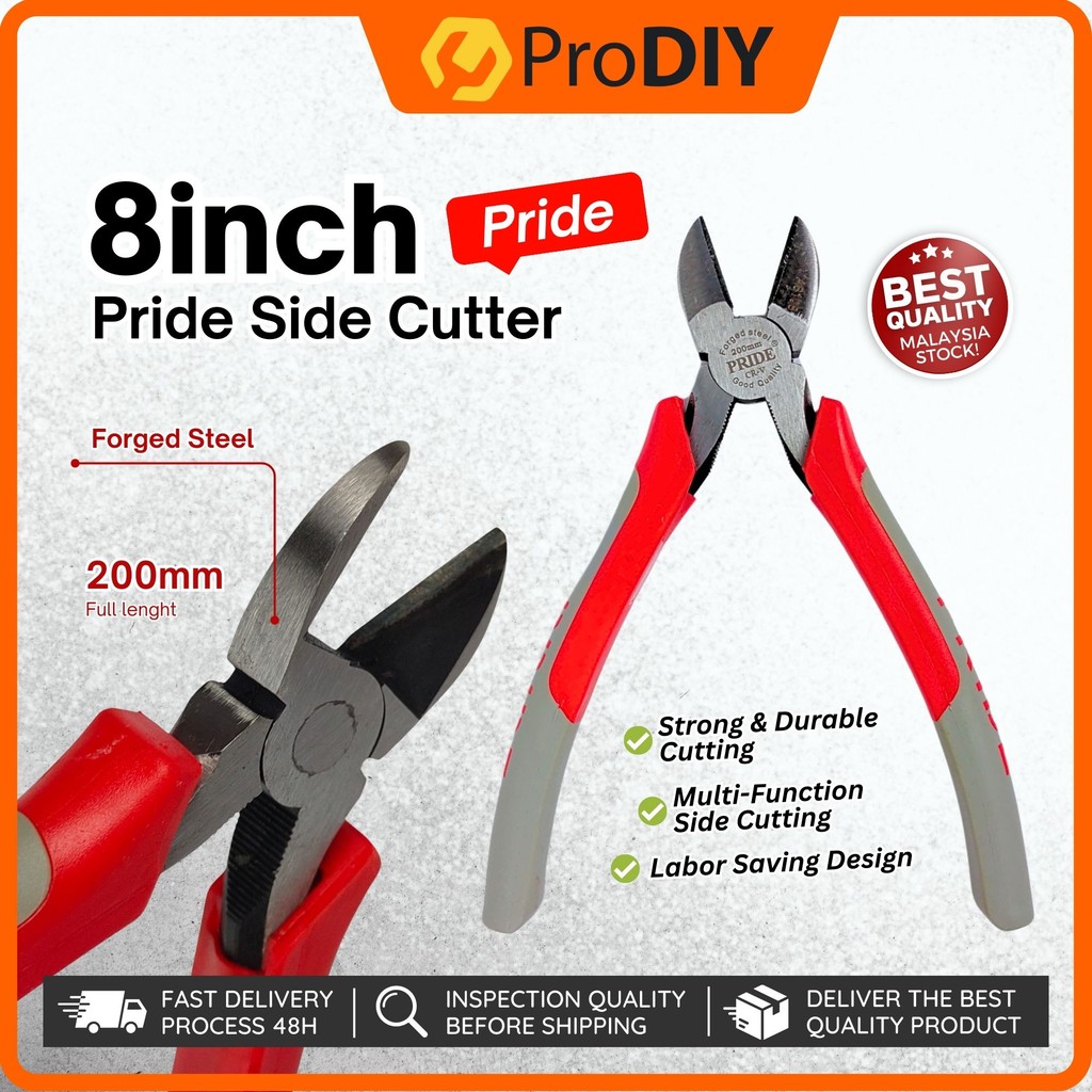 8" PRIDE SIDE CUTTER 200MM DIAGONAL CUTTING PLIER SHARP EDGE CUTTING ...
