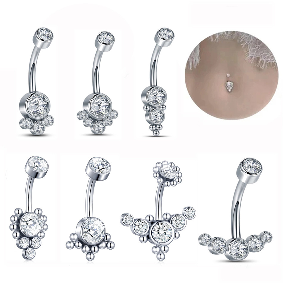 10Pcs/Lot Stainless Steel Navel Internal Thread Crystal Belly Button ...