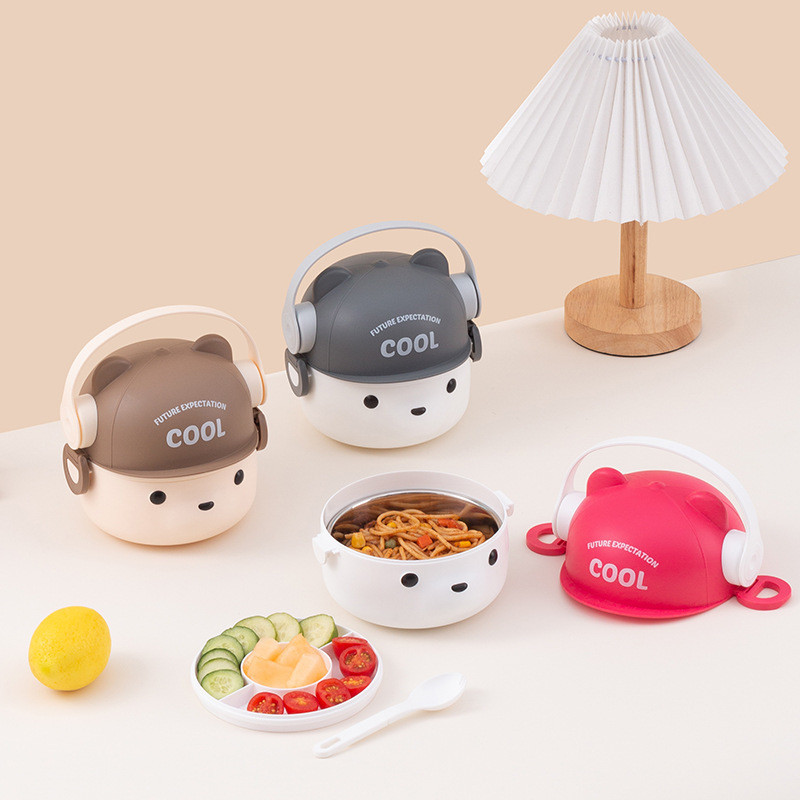 PP Portable Soup Bowl Leakproof Lunch Box with Spoon Cute Bento (BGJAYA ...