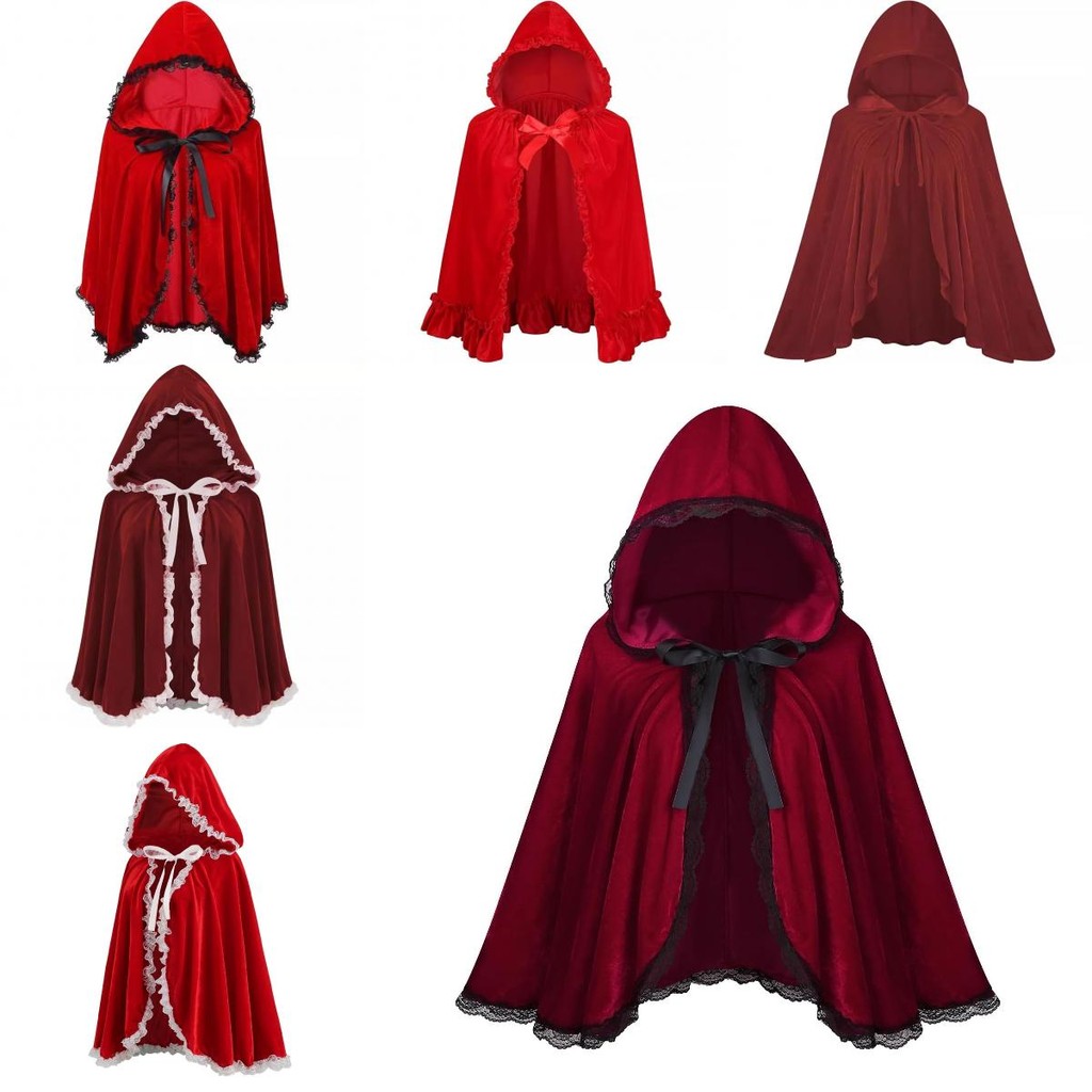Stylish Velvet Burgundy Cloak With Ruffled Edges And Elegant Lace For ...