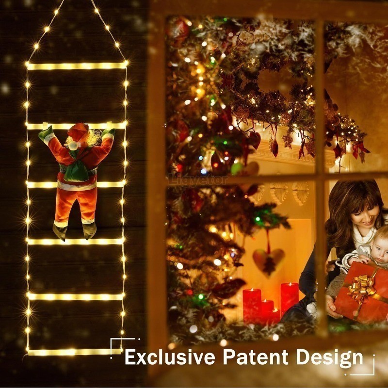 Ligyetor LED Santa Claus Climbing Ladder Light Christmas Decorations ...