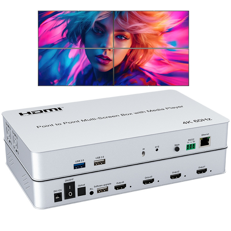 4K 60Hz 2x2 Video Wall Controller with USB Media Player Point to Point ...