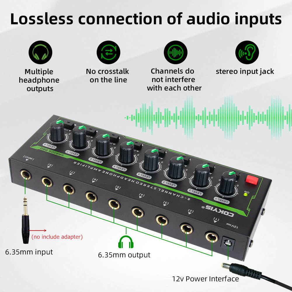 HA400/HA800/HA800S PRO 4/8 CH Stereo Headphones Amplifier 6.35mm Volume ...