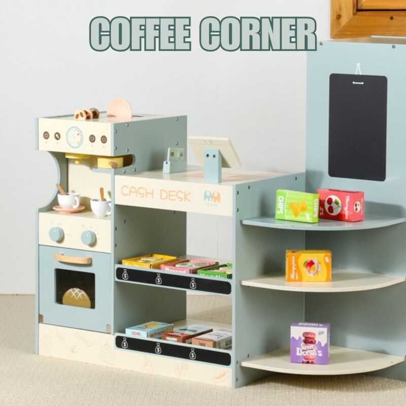 BYJ Wooden Corner Supermarket Pretend Play Grocery Cashier Play Set ...
