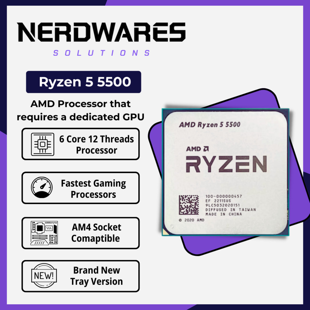 AMD Ryzen 5 5500 6 Cores 12 Threads AM4 CPU Socket Gaming Desktop ...